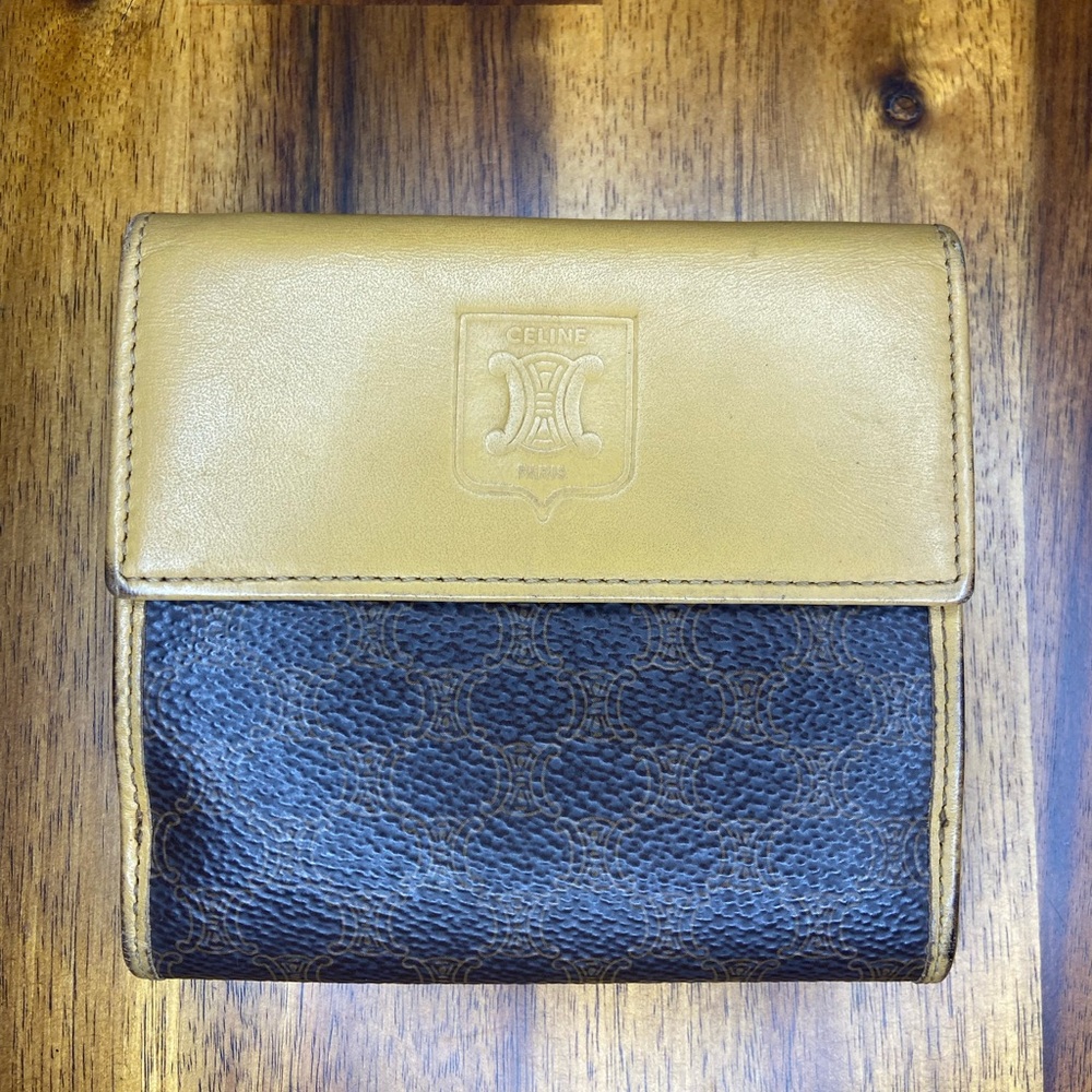 Celine Tan Brown Monogram Logo Wallet Luxury Rare - Gem